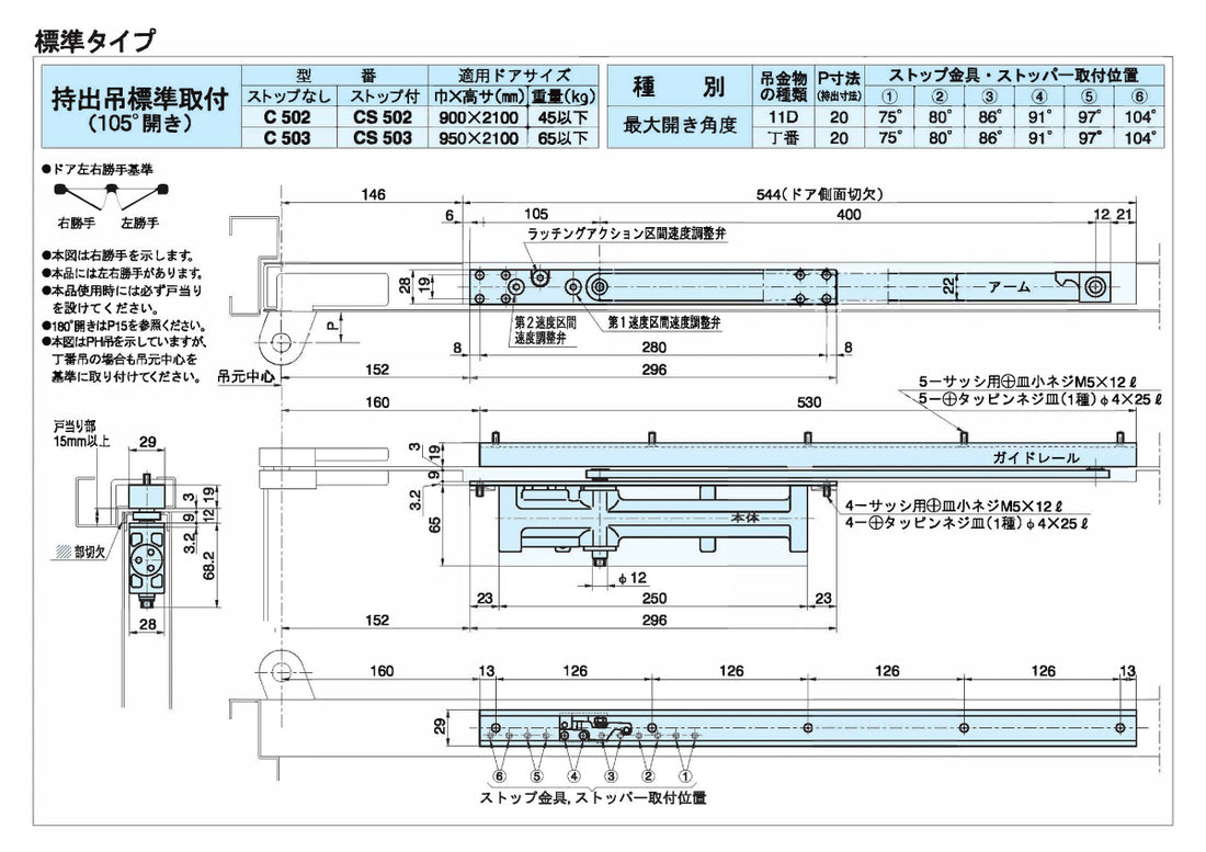 C503｜コンシールドドアクローザー｜大鳥機工（DIA） – イブニーズ.com- 建築金物・資材、サッシ金物の販売・専門店